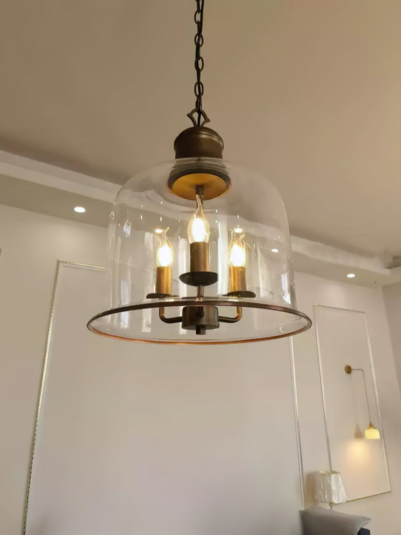 American Vintage Aged Clear Bell Glass Pendant Light｜Monulo