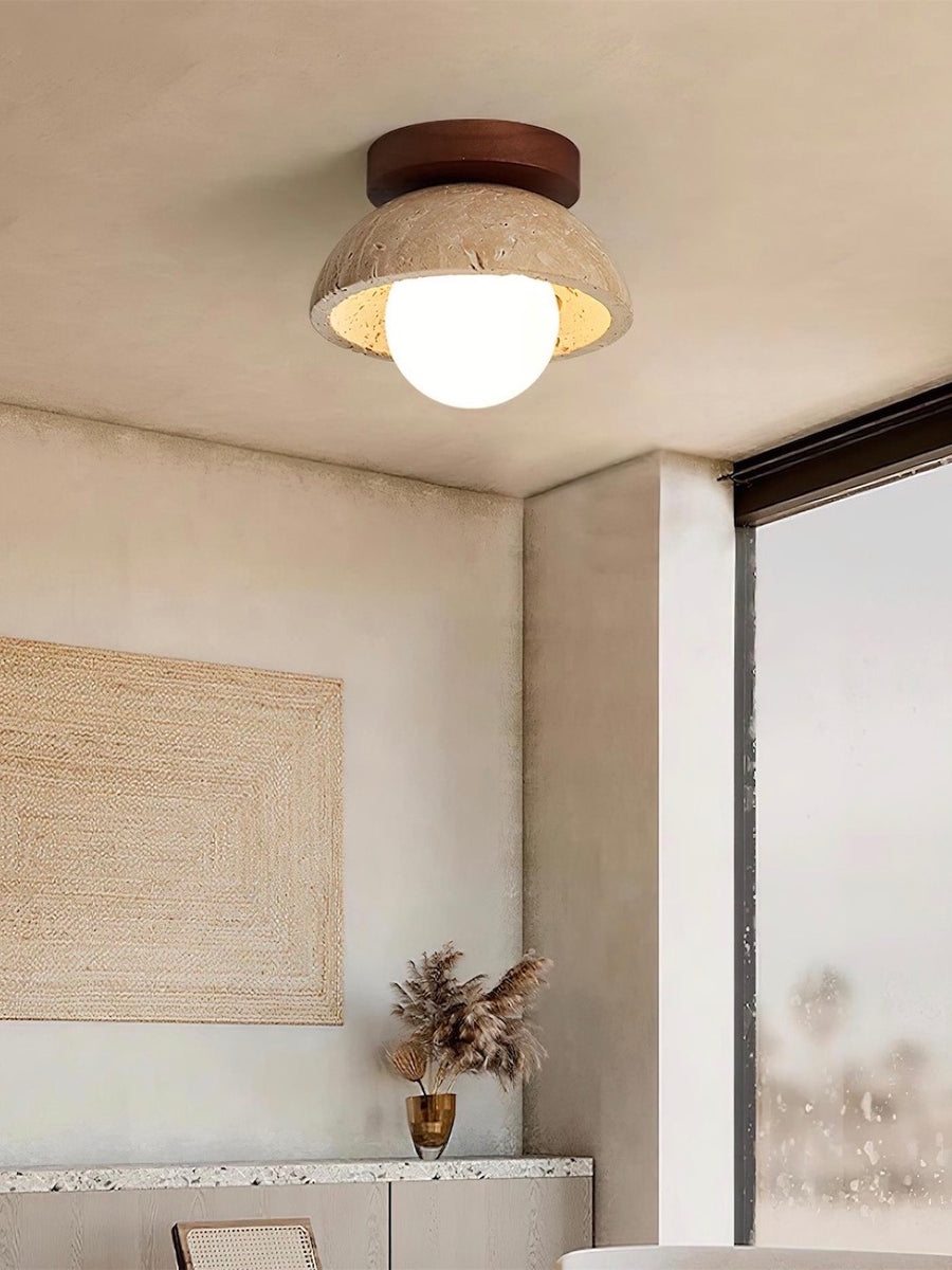 Wabi-Sabi Style Travertine Dome Ceiling Light for Living Room | Monulo