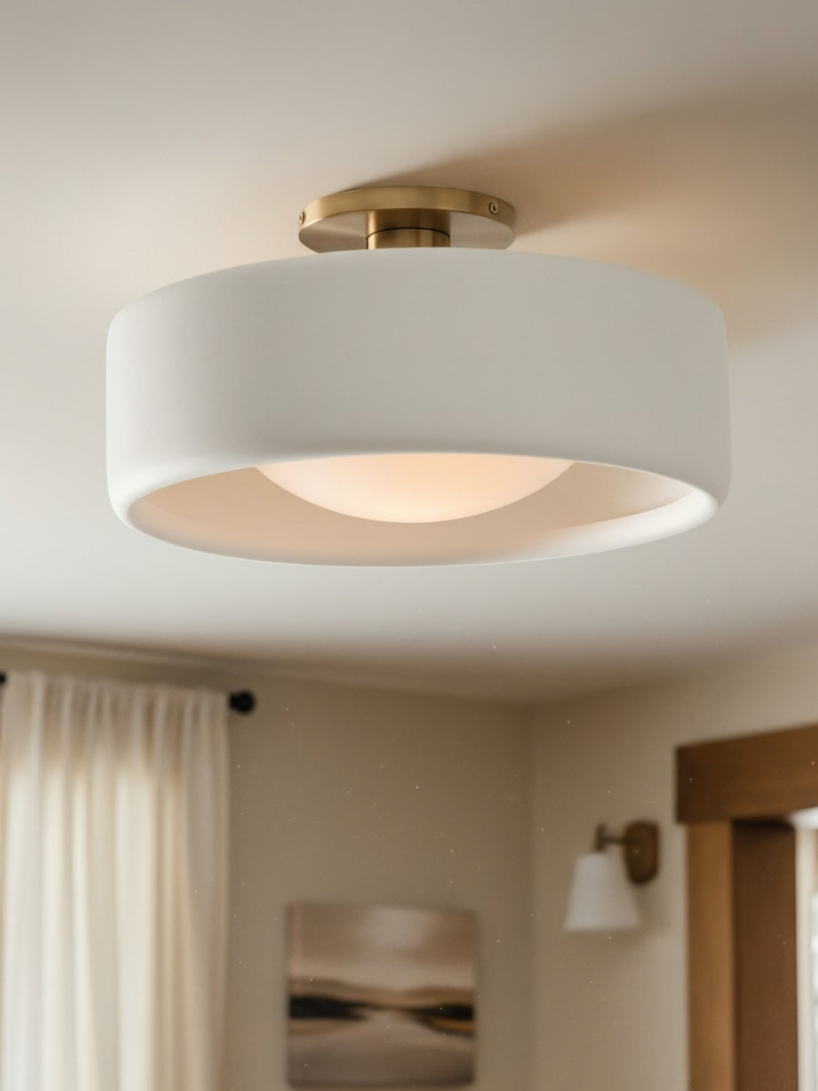 Anders Porcelain Flush Mount Ceiling Light With Drum shade - Ceramic ...
