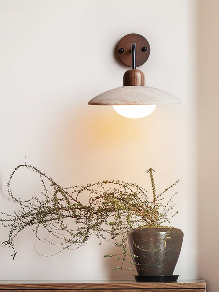 Travertine Wall Light – Modern Disc Sconce with Natural Stone Design ...