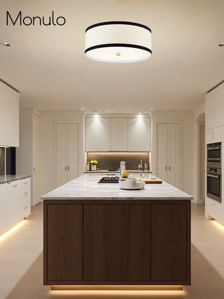 Contemporary Drum Ceiling Light - Fabric Shade Flush Mount for Living – Monulo