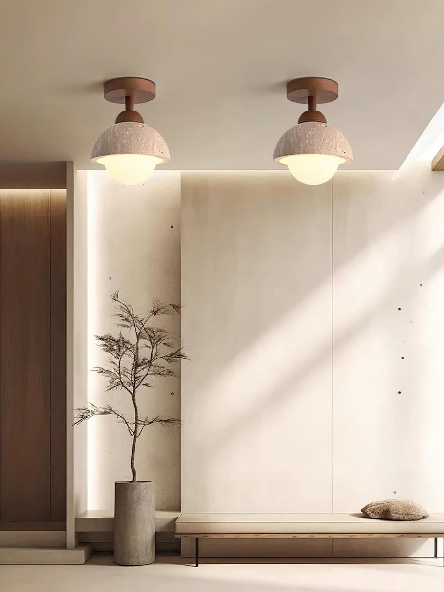 Wabi-Sabi Travertine Dome Ceiling Light | Monulo