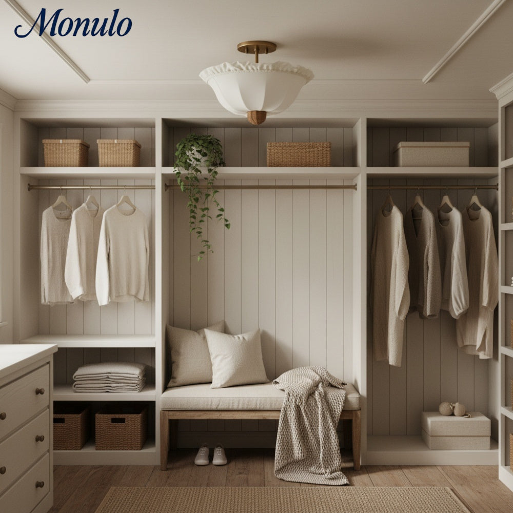 Wickara Natural Wicker Parasol Contemporary Flush-Mount Ceiling Light ...