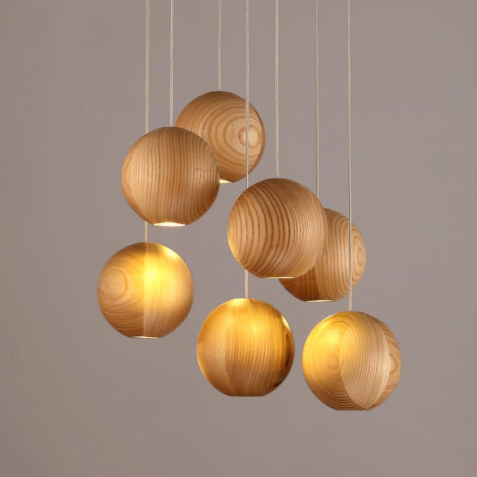 Wooden Orb Pendant Light – Decorative Sphere Cluster Fixture – Monulo
